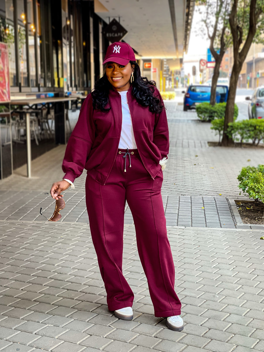 Burgundy Fancy Tracksuit – Lovethelooksa